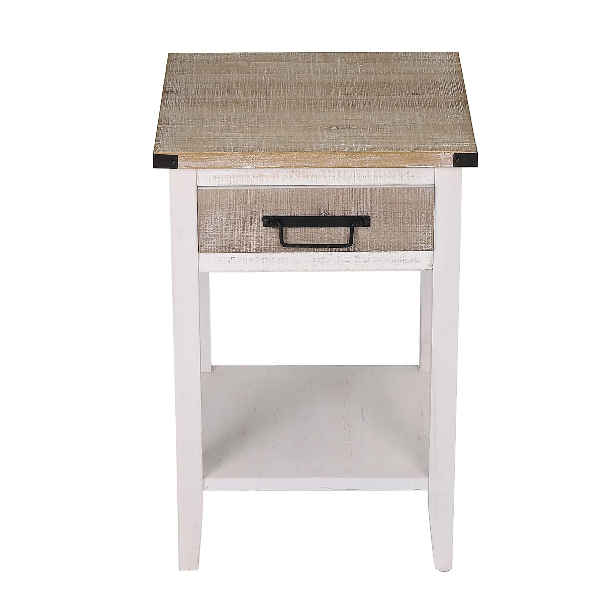 RUSTOWN Farmhouse Bedside Table Set of 2, Rustic Nightstand with Drawers and Open Shelf, Side Table End Tables for Bedroom/Living Room/Lounge (Vintage White)