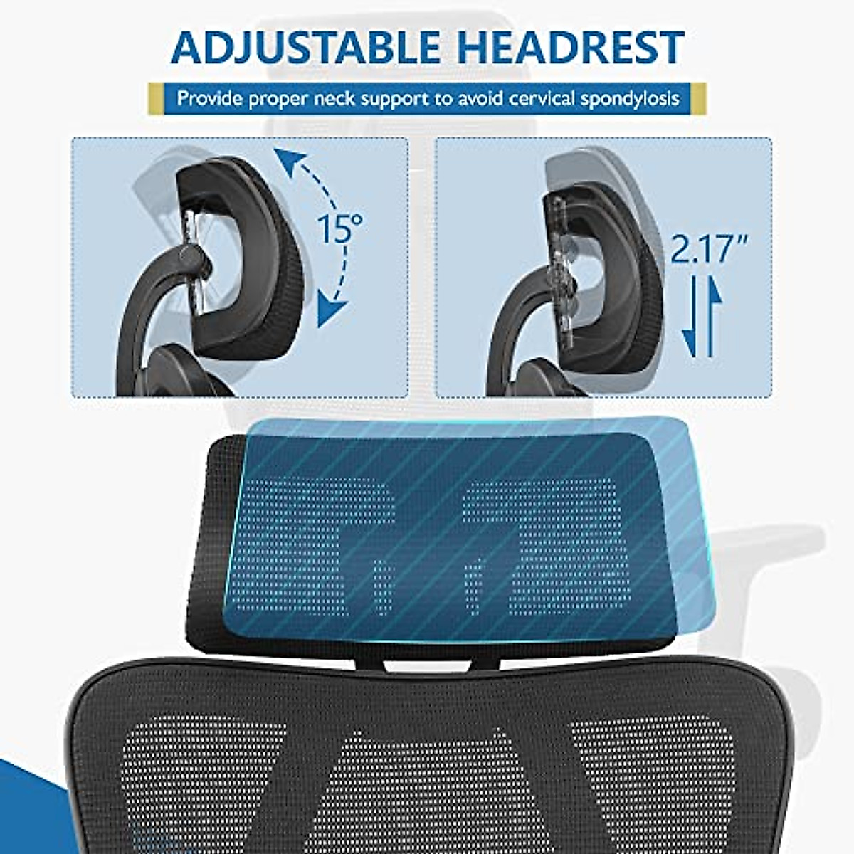 Primy Ergonomic Office Chair,High Back Desk Chair with Adjustable Headrest with 2D Arms,Lumbar Support and PU Wheels,Big and Tall Office Chair for Home and Office,Tilt Function Computer Chair (18-H)