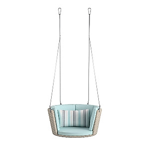 Novogratz Poolside Gossip Collection, Sally Patio Swing, Aqua Haze Cushions, Light Taupe Wicker