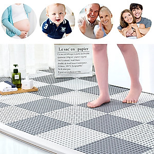 12 Pack 11.8" x 11.8" Interlocking Floor Tiles with Drain Holes Soft PVC Non Slip Shower Floor Mat Modular Interlocking Cushion Mat for Drain, Pool, Patio, Balcony, Kennel, Poultry, Floor Grid, Grey