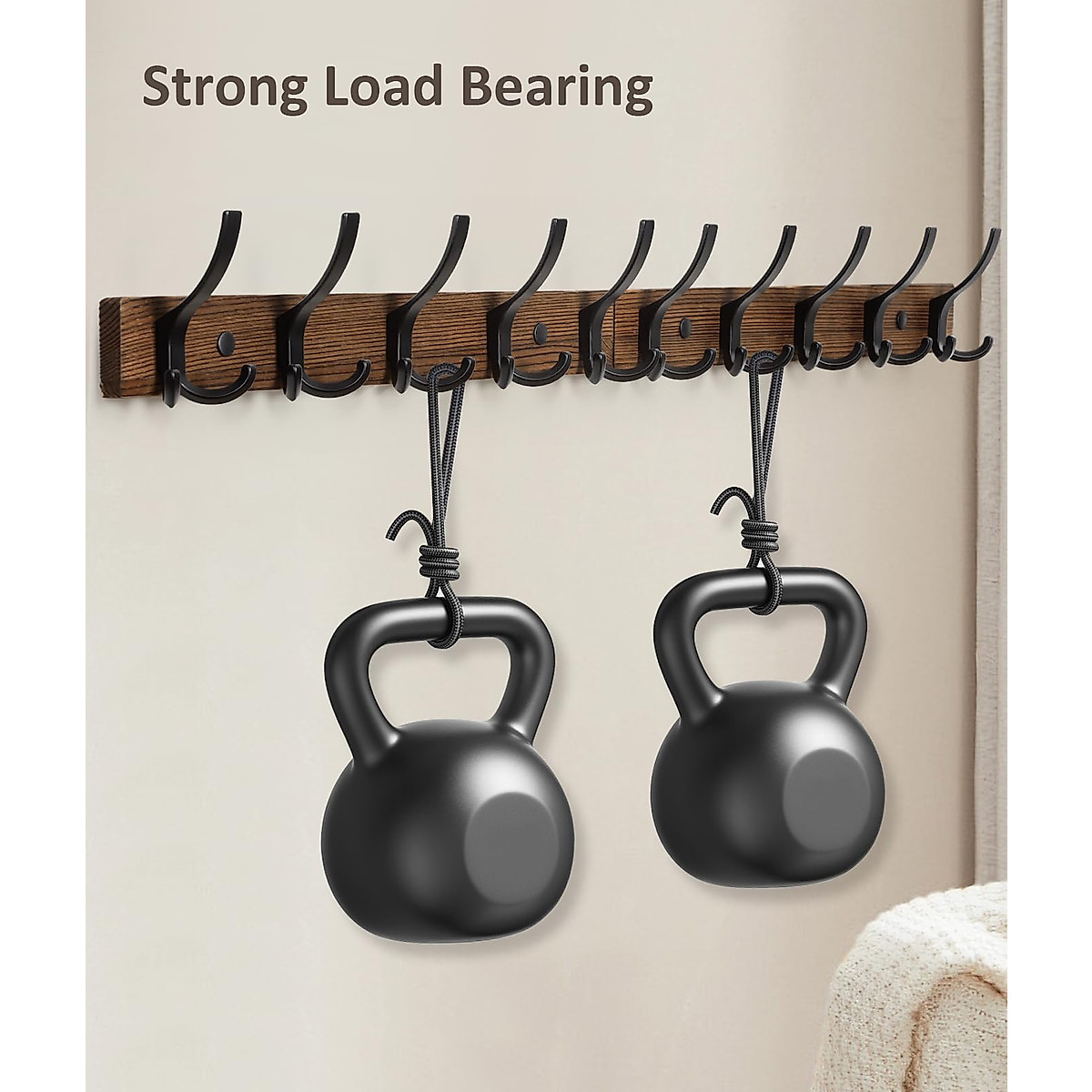 Optish Coat Rack Wall Mount for Entryway, Coat Hanger Wall Mount with 5 Black Tri-Hooks, Wooden Wall Coat Rack with Hooks for Coats, Hats, Towels, Umbrellas,2 Pack