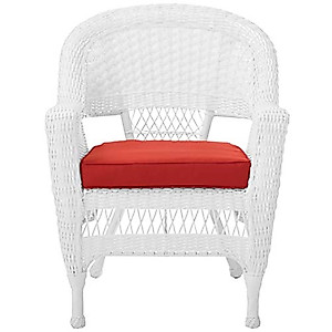 Jeco Wicker Chair with Red Cushion, Set of 2, White/W00206-