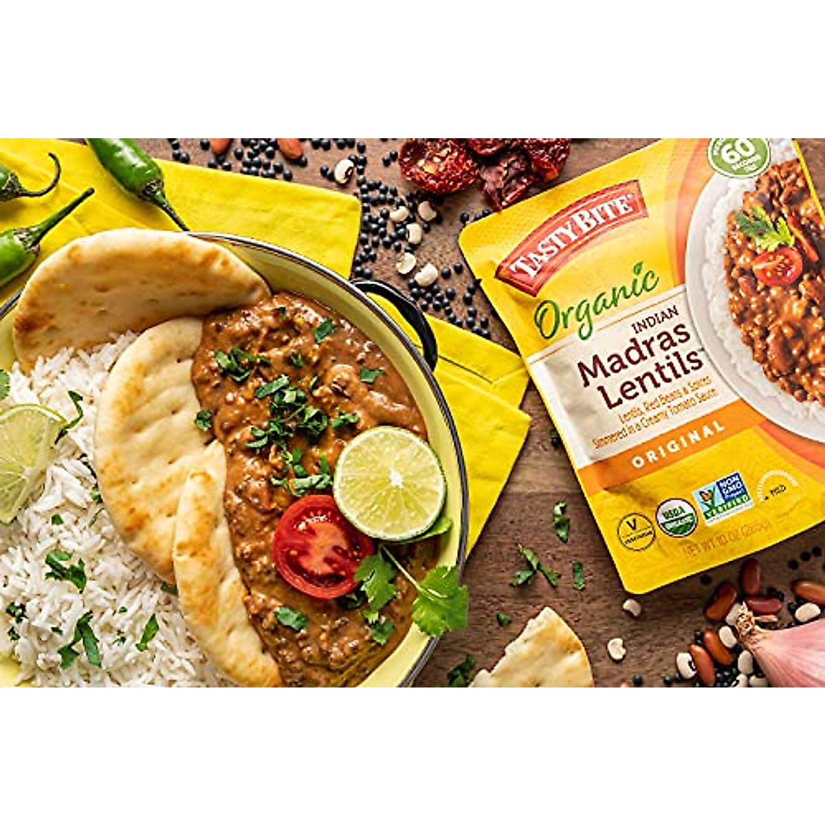 Tasty Bite Organic Indian Madras Lentils, Microwaveable Ready to Eat Entree, 10 Ounce (Pack of 6)
