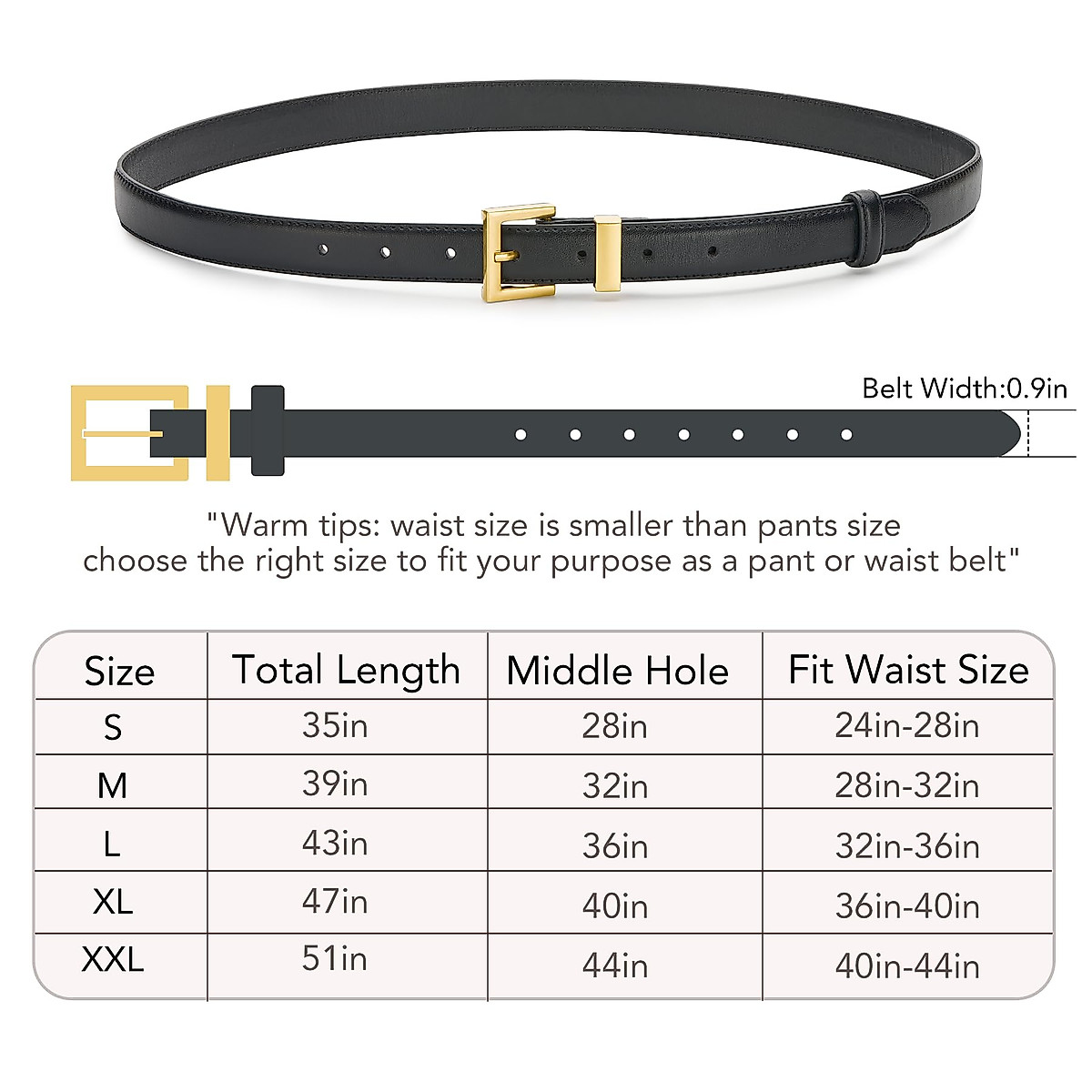 LUCHENGYI 2 Pack Women's Leather Belt for Jeans Pants Dresses Fashion Ladies Wasit Belt with Square Gold Buckle