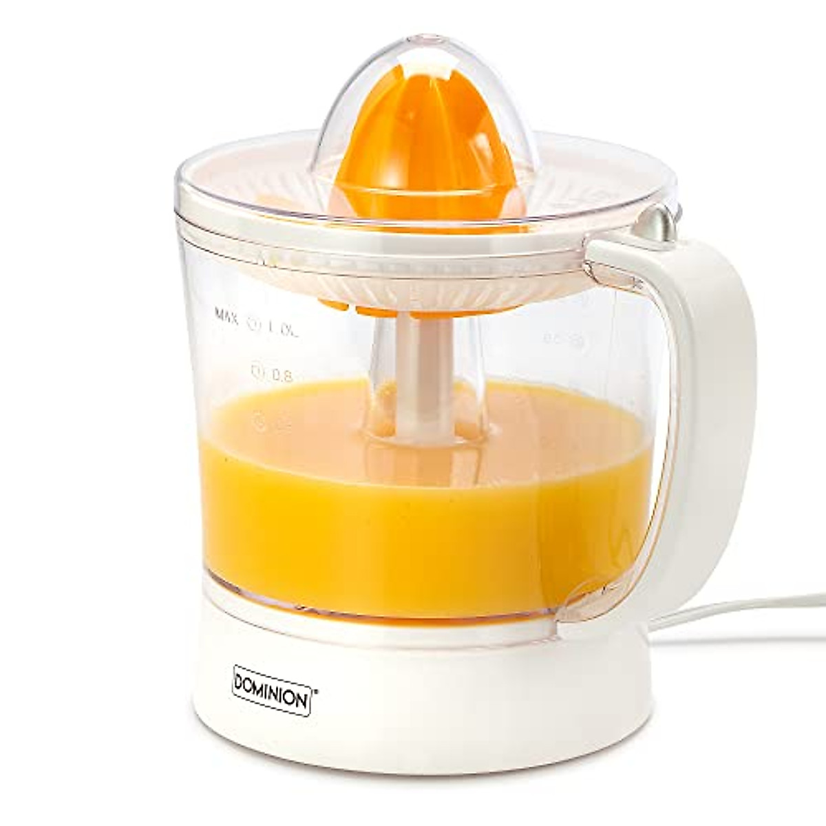Dominion BPA-Free CitroMax Electric Citrus Juicer Extractor, Compact Volume Pulp Control, Oranges, Lemons, Limes, Grapefruits with Easy Pour Spout, 34oz, White