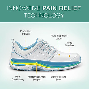 Orthofeet Women's Orthopedic White Leather Talya Nurse Shoes, Size 9.5 Wide