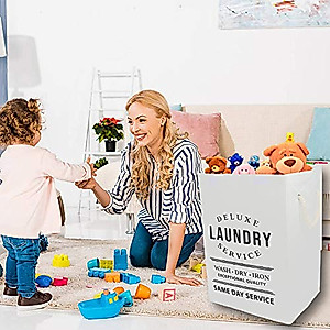 Laundry Hamper with Lid and Rope Handles,Foldable Hamper Easily Transport Laundry Basket,Linen Clothing Storage and Organization for Home Bedroom,Extra Large Capacity Toy Box,(Beige White)