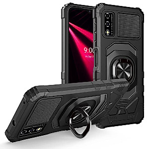 spycase Case Compatible for T-Mobile REVVL V Case w/Tempered Glass Screen Protector [Military Grade] Ring Car Mount Kickstand Shockproof Hard Phone Case - Black