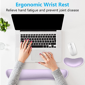 Dapesuom Enlarge Keyboard Wrist Rest Pad,Memory Foam Set Wrist Cushion Support for Easy Typing & Pain Relief,Mouse Wrist Pad,Anti-Slip Wrist Support for Gaming,Computer, Laptop, Office,Vanilla Purple