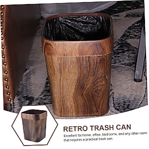 Holibanna Retro Trash Can Imitation Wood Grain Trash Can Square Wastebasket Decorative Rectangular Trash Containers Black Garbage Can Car Trash Can with Lid Bins with Lids Trash Can Kitchen