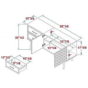 Walker Edison Deluca Boho Solid Wood 2 Door Sideboard with Prism Detail, 58 Inch, Brown