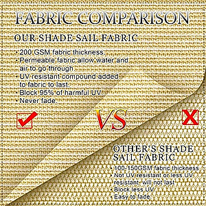 Amgo 12' x 12' x 12' Beige Triangle Sun Shade Sail Canopy Awning ATAPT12, 95% UV Blockage, Water & Air Permeable, Commercial and Residential (We Customize)