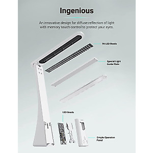 XINGYUNTREE LED Desk Lamp with Night Light Foldable Portable High Brightness Eye Care Lamp. Touch Control, Rechargeable, for Home Reading Light, Office and Dormitory (White 2.0)