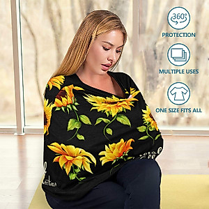 Nursing Cover Breastfeeding Scarf Sunflowers Floral Black- Baby Car Seat Covers, Stroller Cover, Carseat Canopy (r)