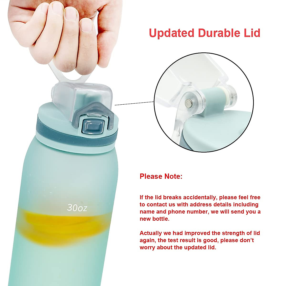 Teentumn Time Marker Water Bottle Gym, 30oz Large Durable Bottle for Workout Sport Travel Water Tracker (Pack of 1)