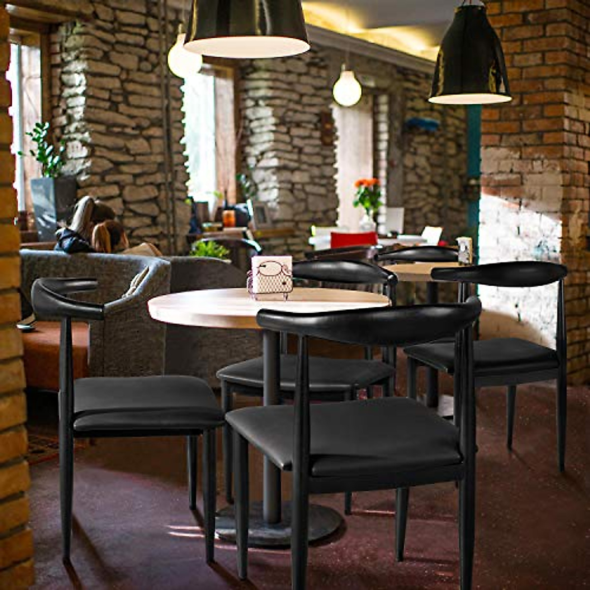 Yaheetech Mid Century Dining Chairs Armless with Backrest Modern Kitchen Chairs Metal Legs Fabric Leather Seat Set of 4, Black