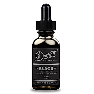 Detroit Grooming Co. Beard Oil – All-Natural, Hydrating Formula with Natural Oils, Vitamin E – Black Beard Oil (Cedarwood & Amber) – 1 oz (Black)