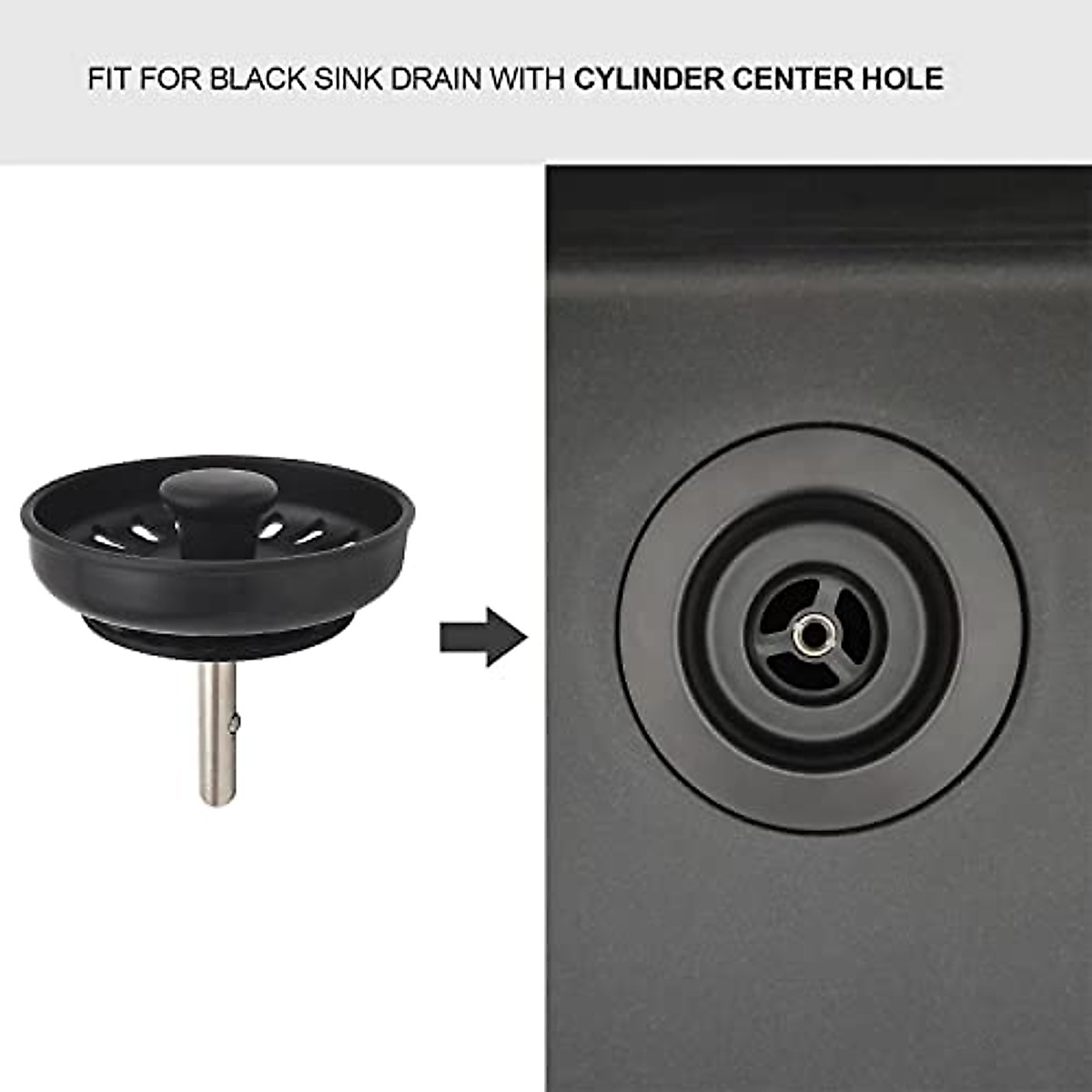 Kitchen Sink Basket Strainer Replacement for EADOT Drains(ESP21-01B/ESP21-01W) for Granite/Fireclay/Stainless Steel Kitchen Sinks ABS Body and Brass Knob Nut With Rubber Stopper (Single, Matte Black)