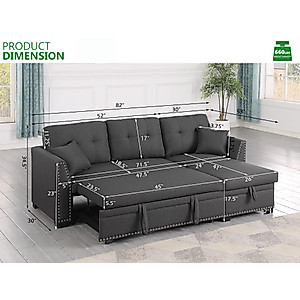 BEEY Convertible Sleeper Sofa Bed, 82" Small Sectional Sofa with Storage Chaise for Small Spaces, L Shaped Couch with Pull Out Bed for Bedroom, Living Room (Dark_Grey)