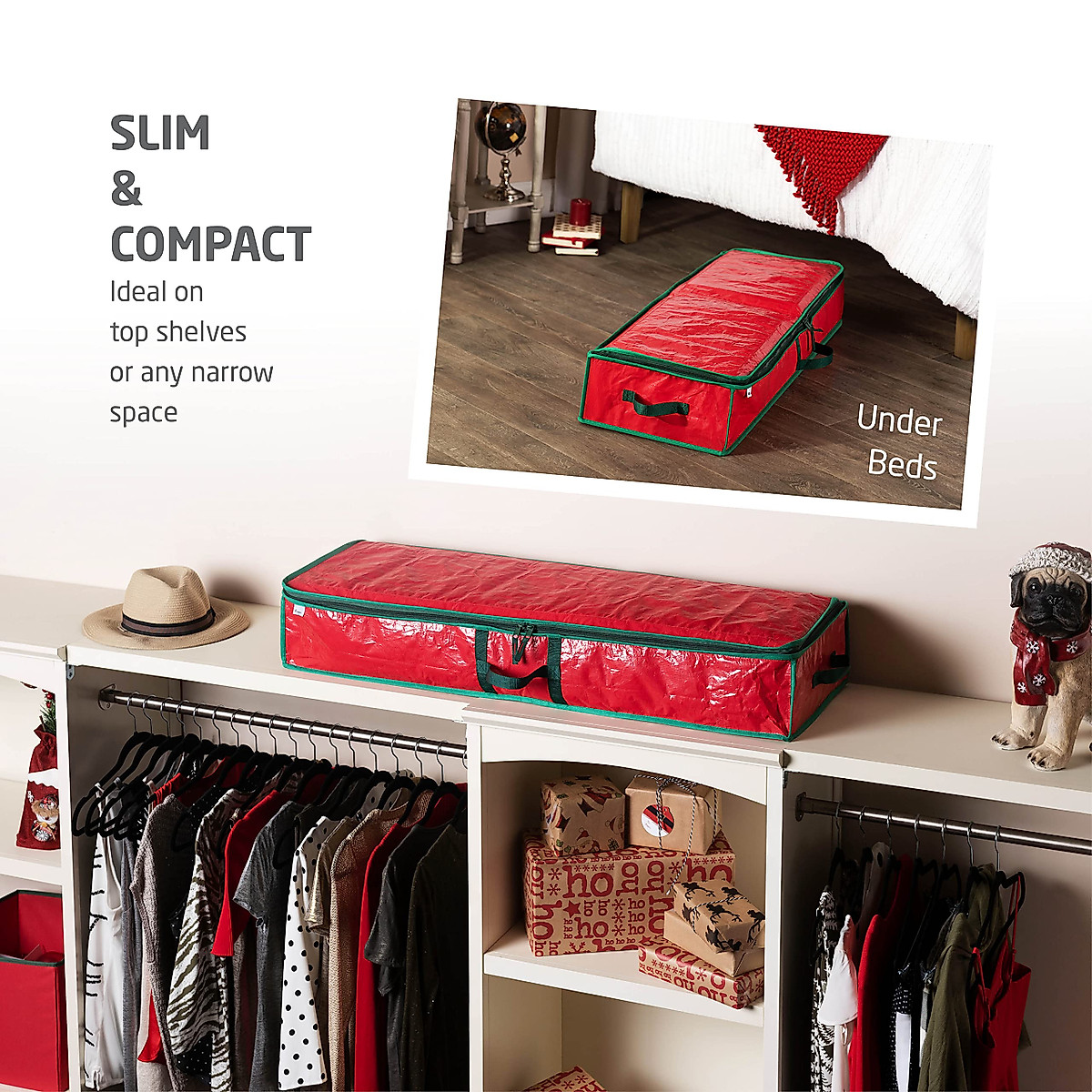 Zober Polythene Storage Bag for Gift Wrapping, Inner Pockets, Storage Box for Gift Paper and Holiday Accessories, 40 Inches Long - Tear Resistant Fabric