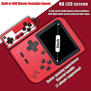 Handheld Game Console, Portable Retro Video Game Console with 400 Classical FC Games, 3.0-Inches LCD Screen, 1020mAh Rechargeable Battery, Retro Game Console Support for Connecting TV and Two Players