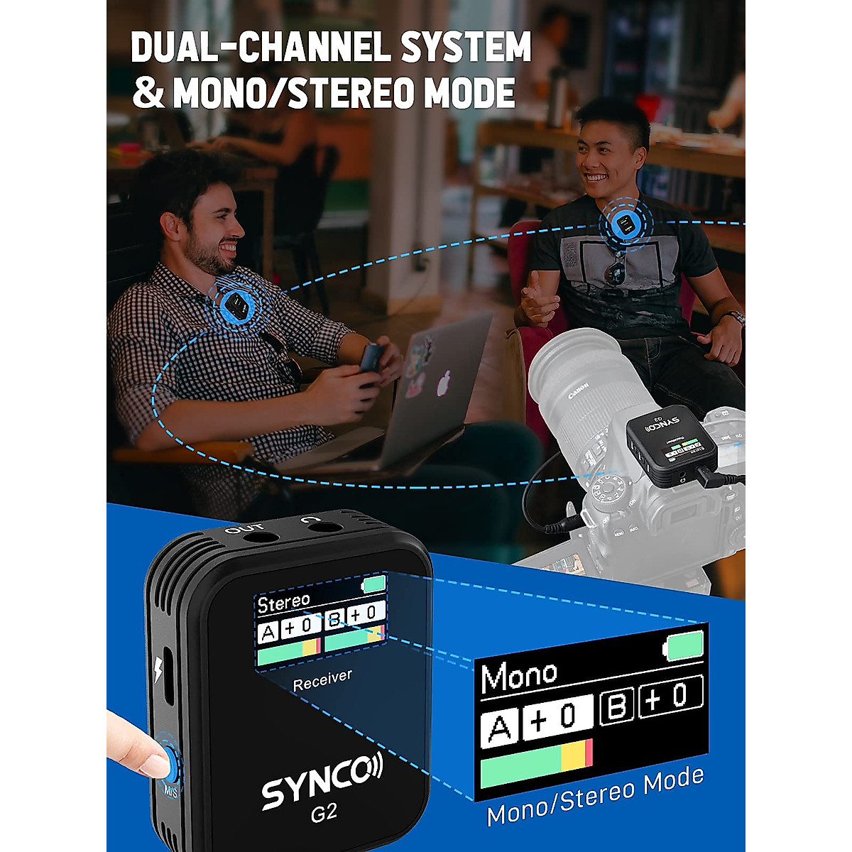 SYNCO G2(A2) Wireless Lavalier Microphone and an Extra 6M Cord lavalier Microphone