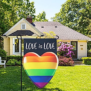 Love is Love Rainbow Pride Garden Flag, YEAHOME Rainbow Heart Shaped LGBTQ Pride Flag, Vertical Double Sided Polyester 12.5x18 inch Gay Pride Decor, Outdoor Decorations for for Patio, Garden