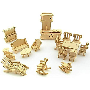 LoveInUSA 3D Wooden Dollhouse Furniture Puzzle DIY House Room Miniature Furniture Sets Puzzle Gift for Kids