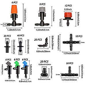 204Pcs Barbed Connectors Irrigation Fittings Kit,Drip Irrigation Barbed Connectors 1/4''Tubing Fittings Kit for Flower Pot Garden Lawn(Straight Barbs,Single Barbs,Tees,Elbows,End Plug,4-Way Coupling)