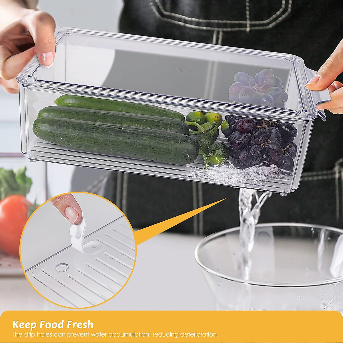 Zvonema ZNM Refrigerator Organizer Bins, 13 Pack Stackable Plastic Fridge Organizers, Storage Clear Bin with Handle for Kitchen, Freezer, Cabinet, Countertops Organization - BPA Free