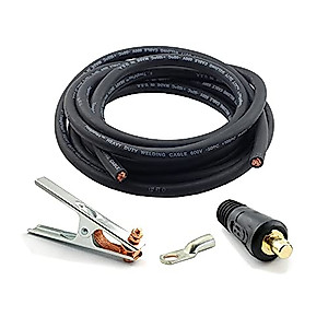 WeldingCity 10-ft 2-AWG USA-made Heavy Duty Welding Cable with Work Clamp and Dinse-type Twistlock Connector Plug for Welder Whip Lead