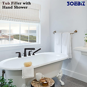 Widespread Roman Bathtub Faucet Set with Handheld Sprayer and Valve, Tub Filler in Oil Rubbed Bronze Roman Tub Faucet with Hand Shower Tub 4 Hole Deck-Mount Brass Tub Faucet