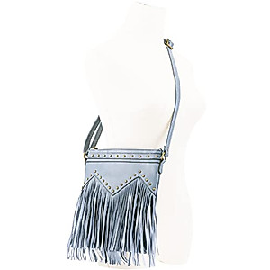 B BRENTANO Vegan Fringed Crossbody Bag with Studs (Blue Gray)