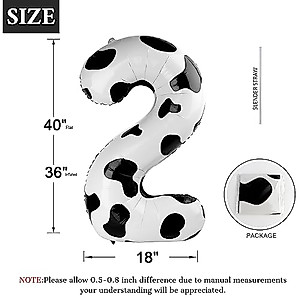 Cow Print Balloon Birthday Decorations, 40 inch Number balloon 0-9(Zero-Nine), Cow Balloon for Farm Birthday Party Supplies, Cow Themed Birthday Decorations (Number 2)