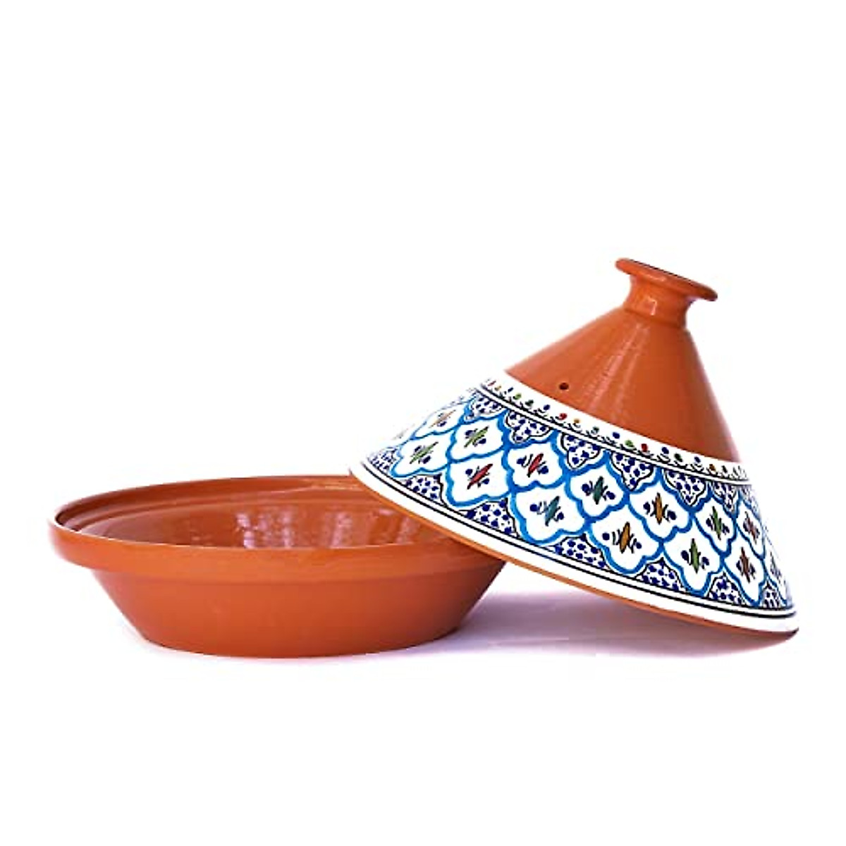 Kamsah Hand Made and Hand Painted Tagine Pot | Moroccan Ceramic Pots For Cooking and Stew Casserole Slow Cooker (Large, Supreme Bohemian Blue)