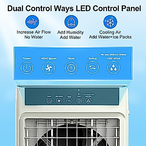 Cozzyben 3 in 1 Swamp Cooler, 2100CFM Evaporative Air Cooler, Portable Ac Unit Air Conditioner 100°Oscillation, 3 Speed, 24H Timer, 4 Ice Packs & 5.3 Gal Water Tank for Garage, Patio, Outdoor