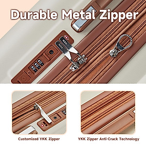 imiomo Carry on Luggage 18 Inch Suitcases with Wheels, Expandable Carry on Suitcase with USB Port and Cup Holder, Hardside Travel Luggage Set with TSA Lock, White Brown