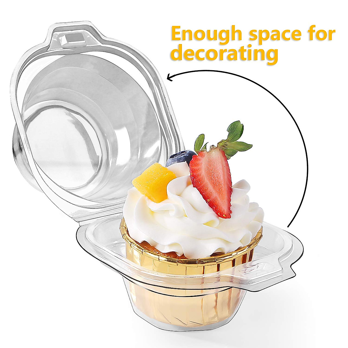 FoodieJoy 60 Packs Individual Cupcake Containers Stackable Single Compartment Cupcake Disposable Carrier Holder Box Deep Dome Clear Plastic BPAFree (60 counts)