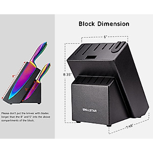 12 Slot Kitchen Knives Block, WELLSTAR Natural Wood Knife Holder without Knives – Hard Wood Countertop Knife Storage with Built-in Knife Sharpener - Black