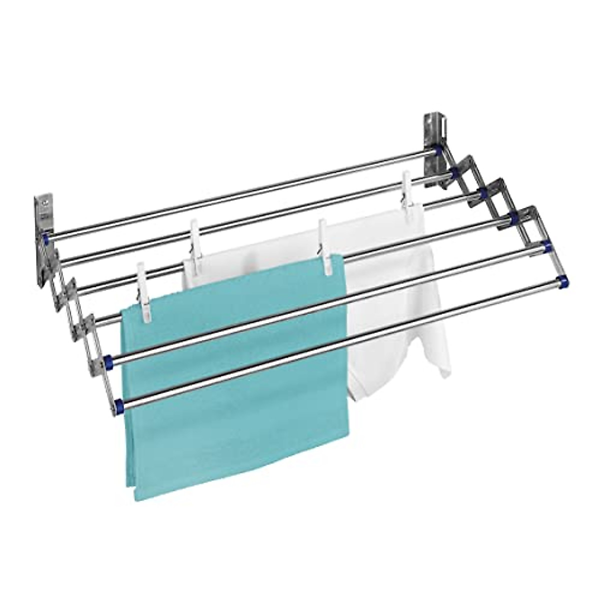 WENKO Seche-linge télescopique - longueur de séchage 3,3 m, extensible, résistant aux intempéries, montage mural, Acier inoxydable, 70 x 12.5 x 11-35 cm, Argent brillant