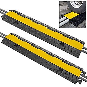 Pyle Durable Cable Ramp Protective Cover - 2,000 lbs. Heavy Duty Hose & Cable Track Protector w/ Flip-open Top Cover & 2-Ch. Groove Design, Cable Concealer for Outdoor/Indoor Use, 2 Pack - PCBLCO26X2