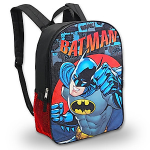 Batman Backpack and Lunch Box Set for Kids ~ Deluxe 16" Batman Backpack with Insulated Lunch Bag and Stickers (Batman School Supplies Bundle)