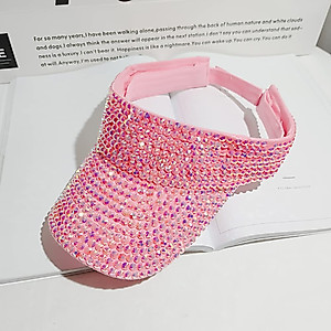 Gudessly Shiny Rhinestones Sport Sun Visor Adjustable Summer Cap Visor Caps for Women Men Pink