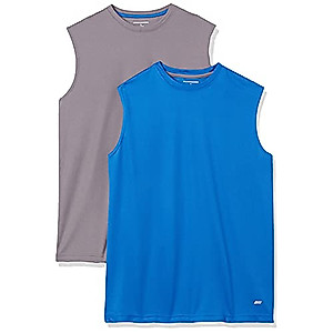 Amazon Essentials Men's Performance Tech Muscle Tank T-Shirt, Pack of 2, Medium Grey/Royal Blue, XX-Large