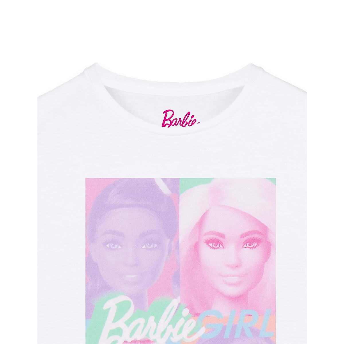 Barbie Girls Short Sleeve T-Shirt | Young Ladies Colour Block Portrait White Tee | Kids Stylish Fashion Top | Doll Movie Gift