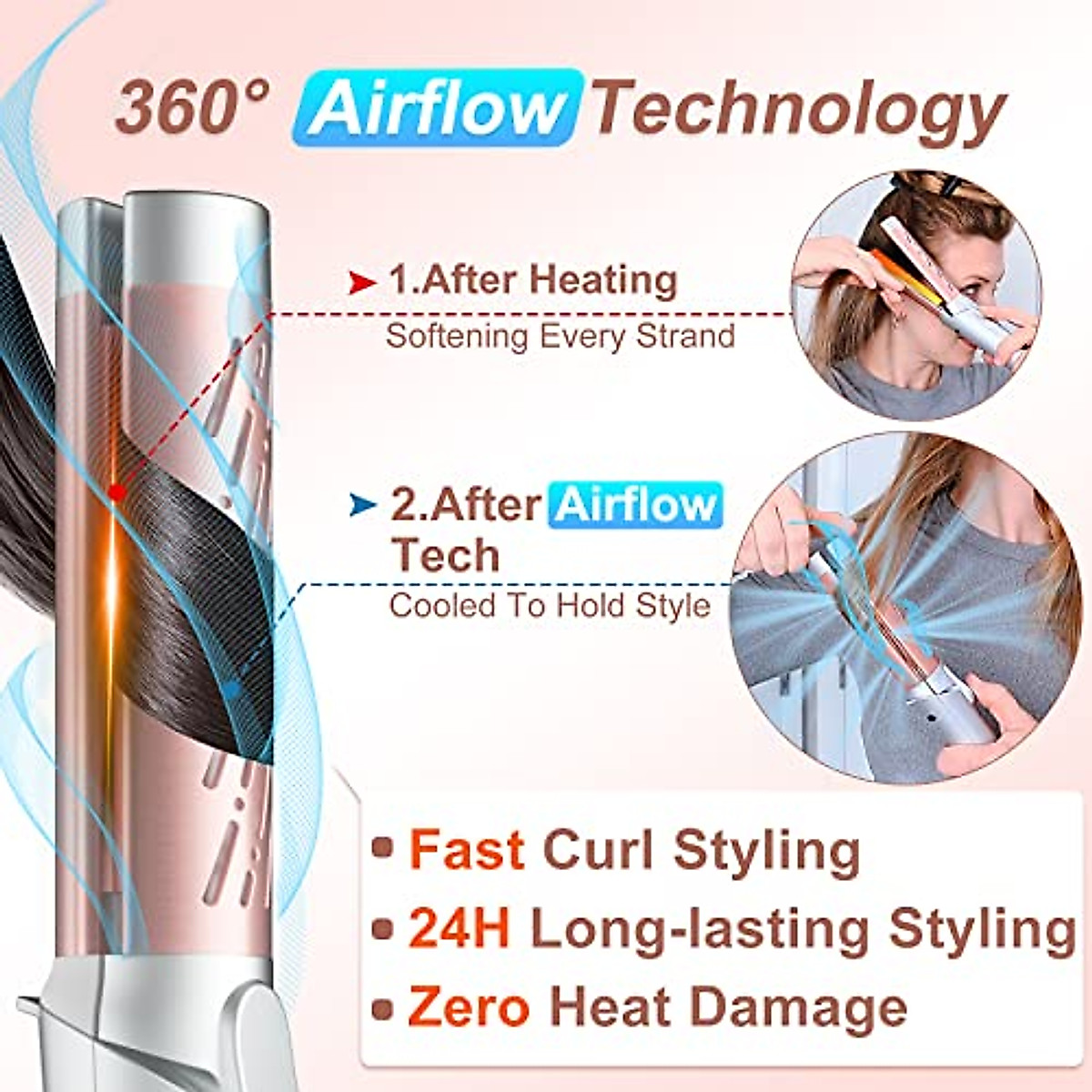 Hair Straightener and Curler 2 in 1: NOVIIML Curling Iron with 360° Airflow Styler Tech, 1 inch Professional Flat Iron with Tourmaline Ceramic, Straightening Iron with 5 Temp Settings Dual Voltage