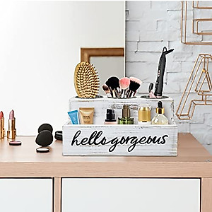 Rustic White Hair Dryer Holder, Curling Iron Holder Hair Tool Organizer, Hair Product Organizer, Hair Styling Tools Accessories Organizer, Blow Dryer Holder for Bathroom Countertop Vanity Storage