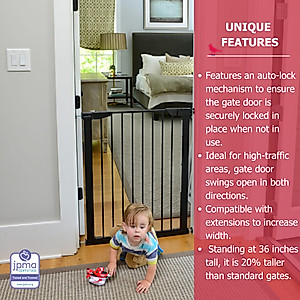 Cardinal Gates XTPPG Extra Tall Pressure Mounted Baby Gate - Adjustable Indoor Dog Gate - 36 Inch Tall Steel Safety Gate for Kids & Pets - 29.5 to 32.5 Inches Wide - Black