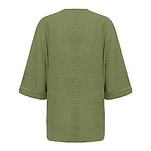 Your Orders Going Out Tops for Women Cotton Linen v Neck Solid Color Shirts Long Sleeve Casual Vacation t Shirts Trendy 2023 Army Green S