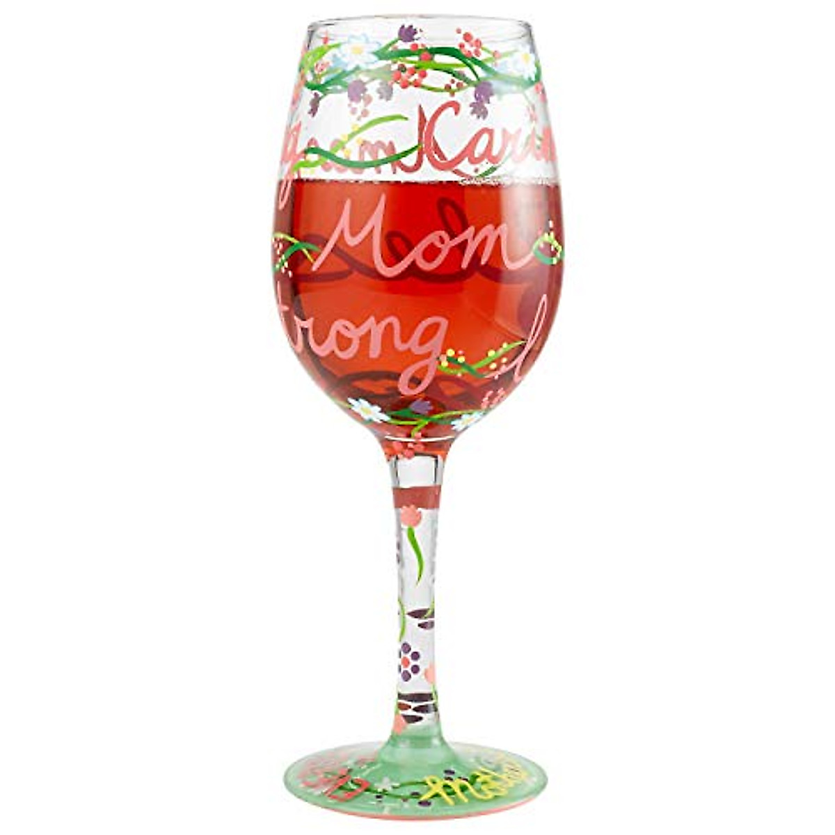 Enesco Designs by Lolita Mom Everyday Hand-Painted Artisan Wine Glass, 1 Count (Pack of 1), Multicolor